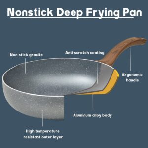 Cyrret Nonstick Deep Frying Pan Skillet with Lid, 11 Inch/ 5Qt Granite Coating Saute Pan, Non Stick Fry Pan for Cooking with Bakelite Handle, Induction Compatible, Dishwasher and Oven Safe, PFOA Free