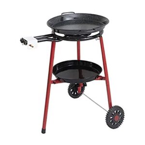 mabel home paella pan + paella burner and stand set on wheels + complete paella kit for up to 14 servings - 15.75 inch gas burner + 18 inch enamaled steel paella pan