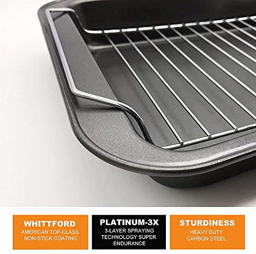 Roasting Pan with Rack, Roaster Pan with Rack, roasting pan, PFOA free (14.5"X9.8"X2.1")