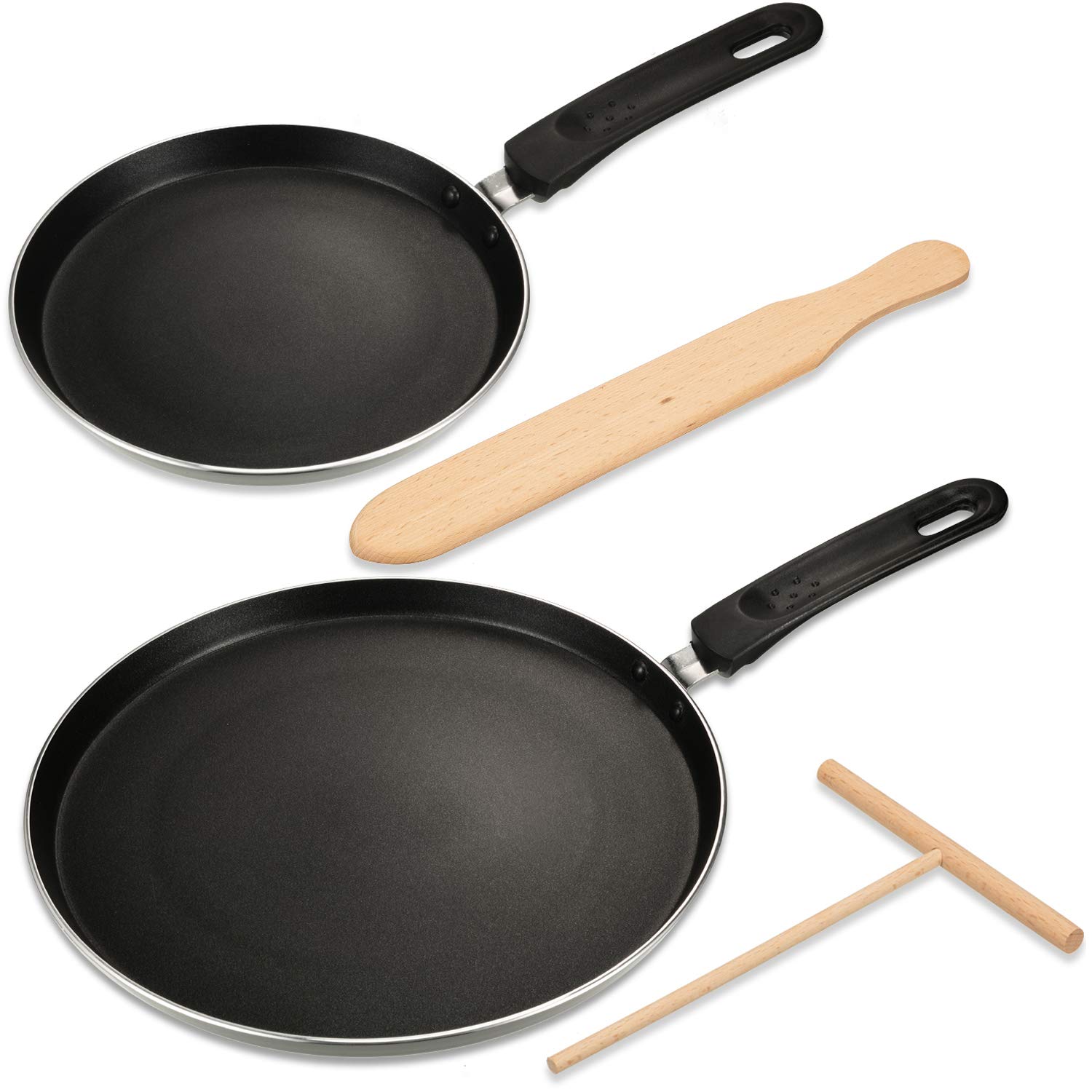 2 Pieces Non-Stick Crepe Pan Kitchen Omelette Frying Pan Pancake Cooking Skillet with Crepe Spreader and Spatula for Kitchen Cooking Tools