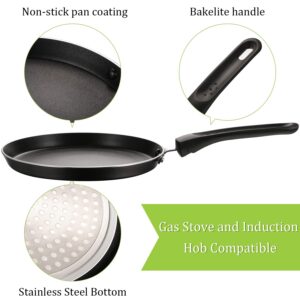 2 Pieces Non-Stick Crepe Pan Kitchen Omelette Frying Pan Pancake Cooking Skillet with Crepe Spreader and Spatula for Kitchen Cooking Tools