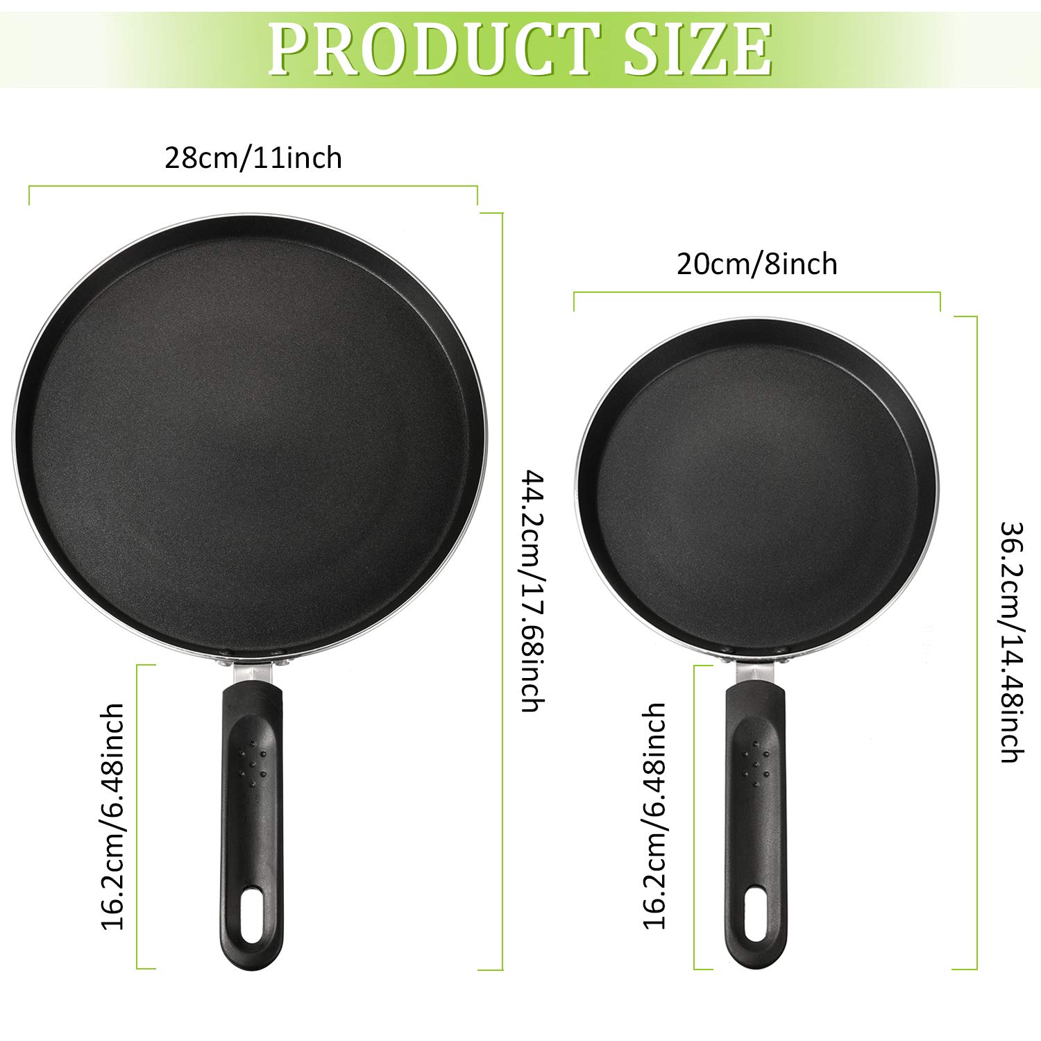 2 Pieces Non-Stick Crepe Pan Kitchen Omelette Frying Pan Pancake Cooking Skillet with Crepe Spreader and Spatula for Kitchen Cooking Tools