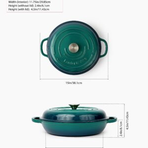 Larder & Vine Enameled Cast Iron Braiser with lid, Cast Iron Casserole Dish | 3.6QT /3.4L (Bondi)