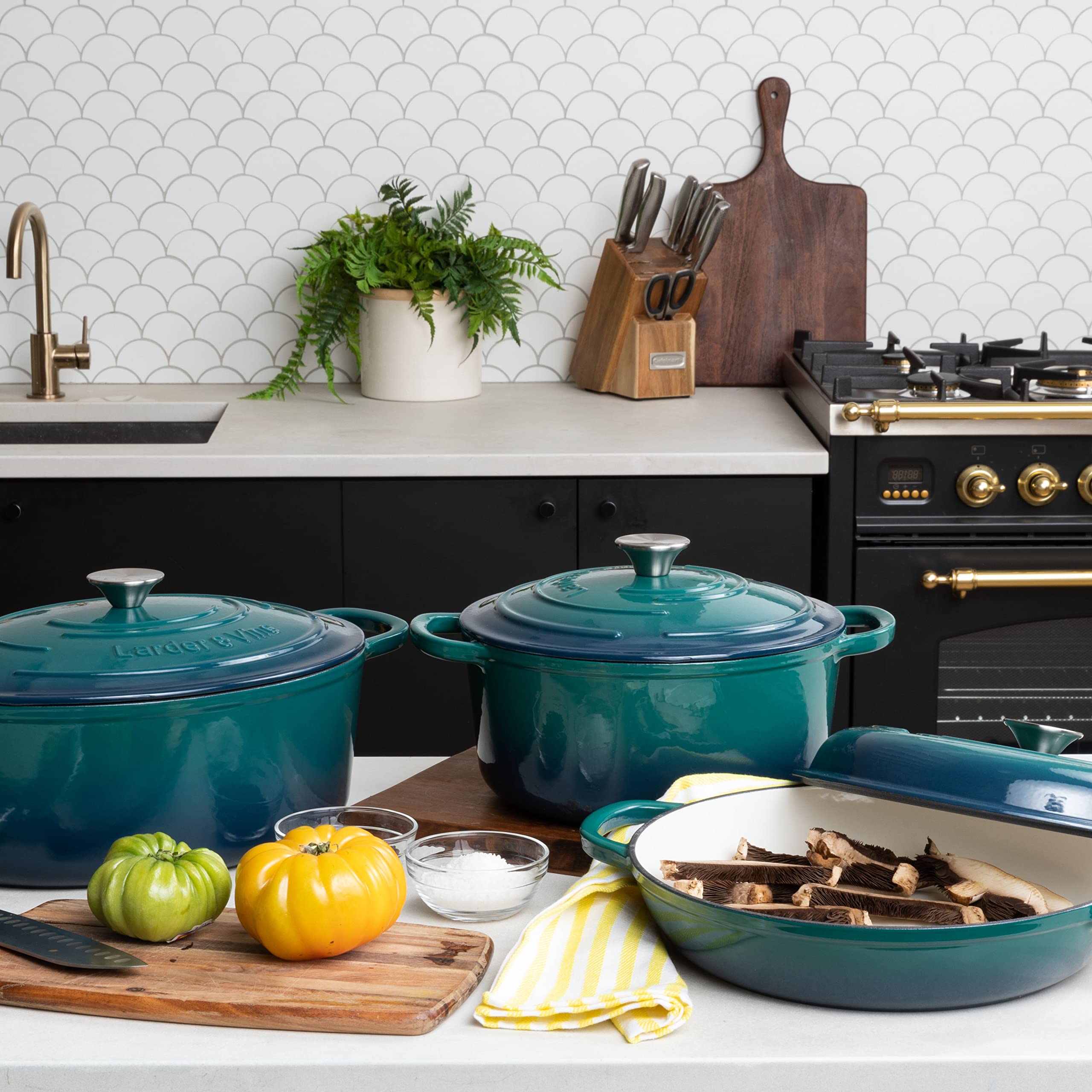 Larder & Vine Enameled Cast Iron Braiser with lid, Cast Iron Casserole Dish | 3.6QT /3.4L (Bondi)