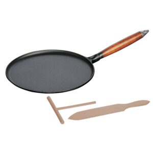 staub cast iron 11-inch crepe pan with spreader & spatula - matte black, made in france