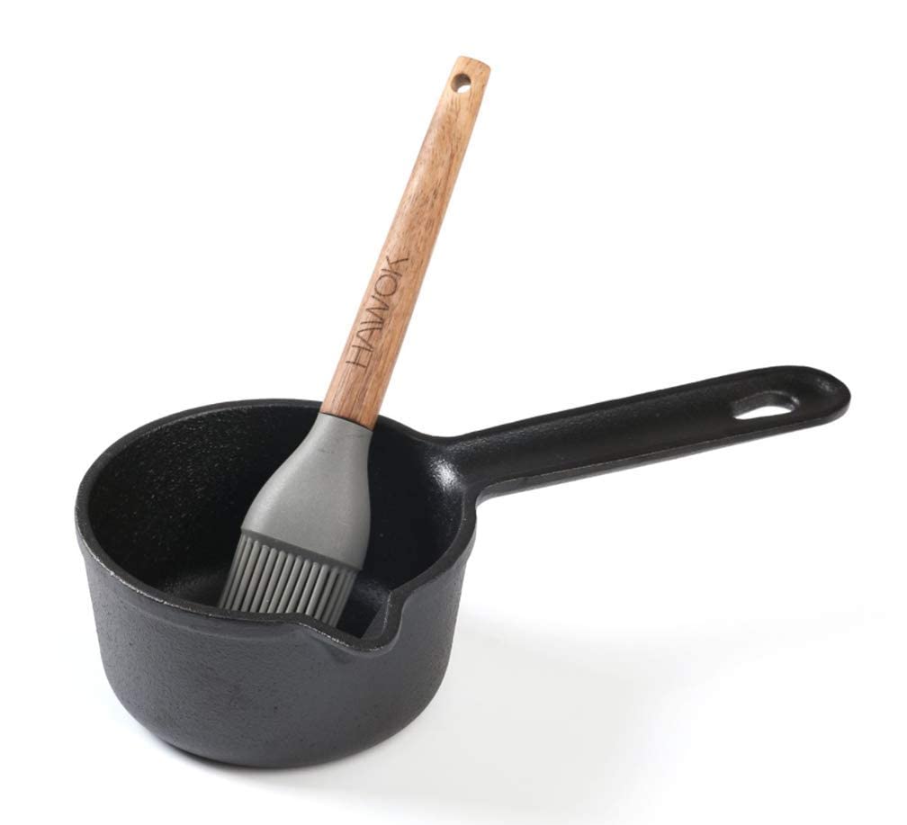 HAWOK 3.9inch Cast Iron Melting Pot Sauce Pan with Brush,8.8 oz…