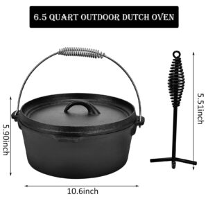 6.5 Quart Cast Iron Dutch Oven Pre-seasoned Pot with Lid Lifter Handle, Casserole Pot with Lid Lifter for Camping Cooking BBQ Baking