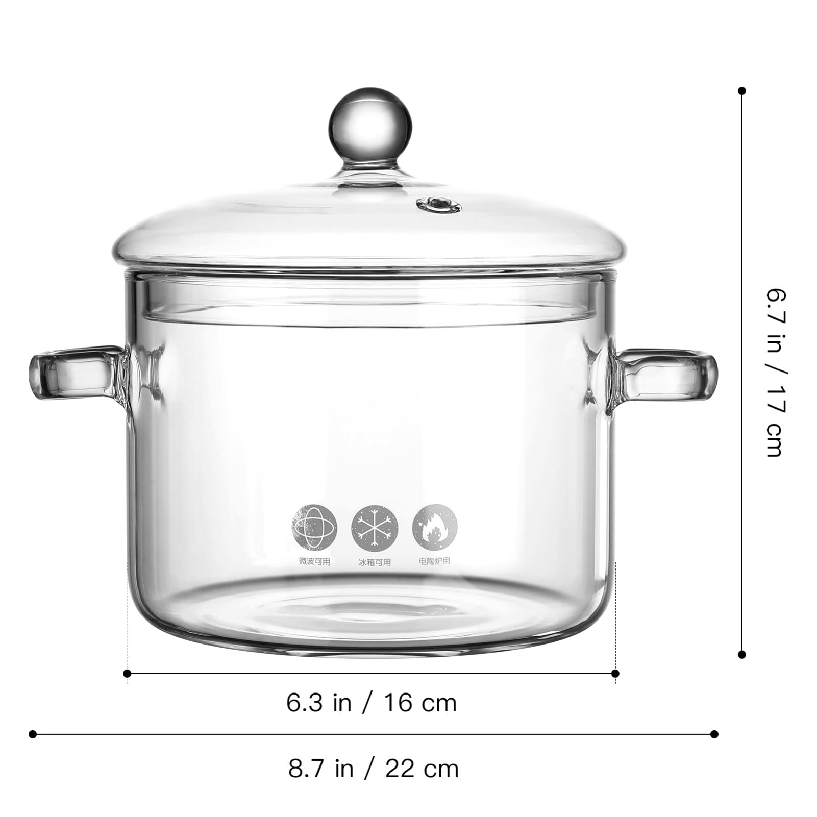 YARNOW Glass Simmer Pot, Glass Saucepan with Cover, 2 Quart Clear Glass Pot, Handles (8.7 x 6.3 x 6.7 Inch, 64 Oz)