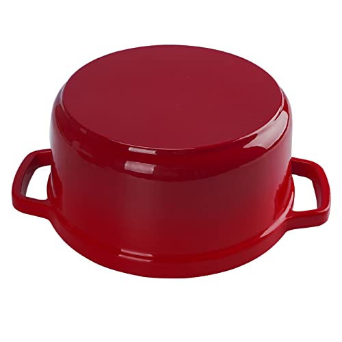 OLLAKOK 2.5 QT Enameled Dutch Oven Pot with Lid Enameled Cast Iron Dutch Oven with Dual Handles Heavy Duty Cast Iron Pot for Family (Red)