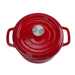 OLLAKOK 2.5 QT Enameled Dutch Oven Pot with Lid Enameled Cast Iron Dutch Oven with Dual Handles Heavy Duty Cast Iron Pot for Family (Red)