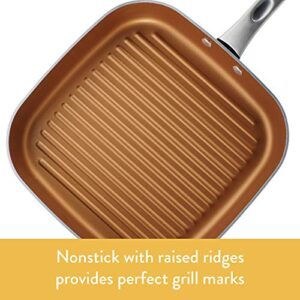 Ayesha Curry Home Collection Nonstick Square Grill Pan / Griddle Pan - 11.25 Inch, Brown Sugar