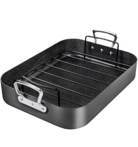 michelangelo roasting pan with rack, hard anodized turkey roaster pan, large turkey roasting pan for oven, nonstick rectangular roaster pan with rack, 16 inch x 12 inch