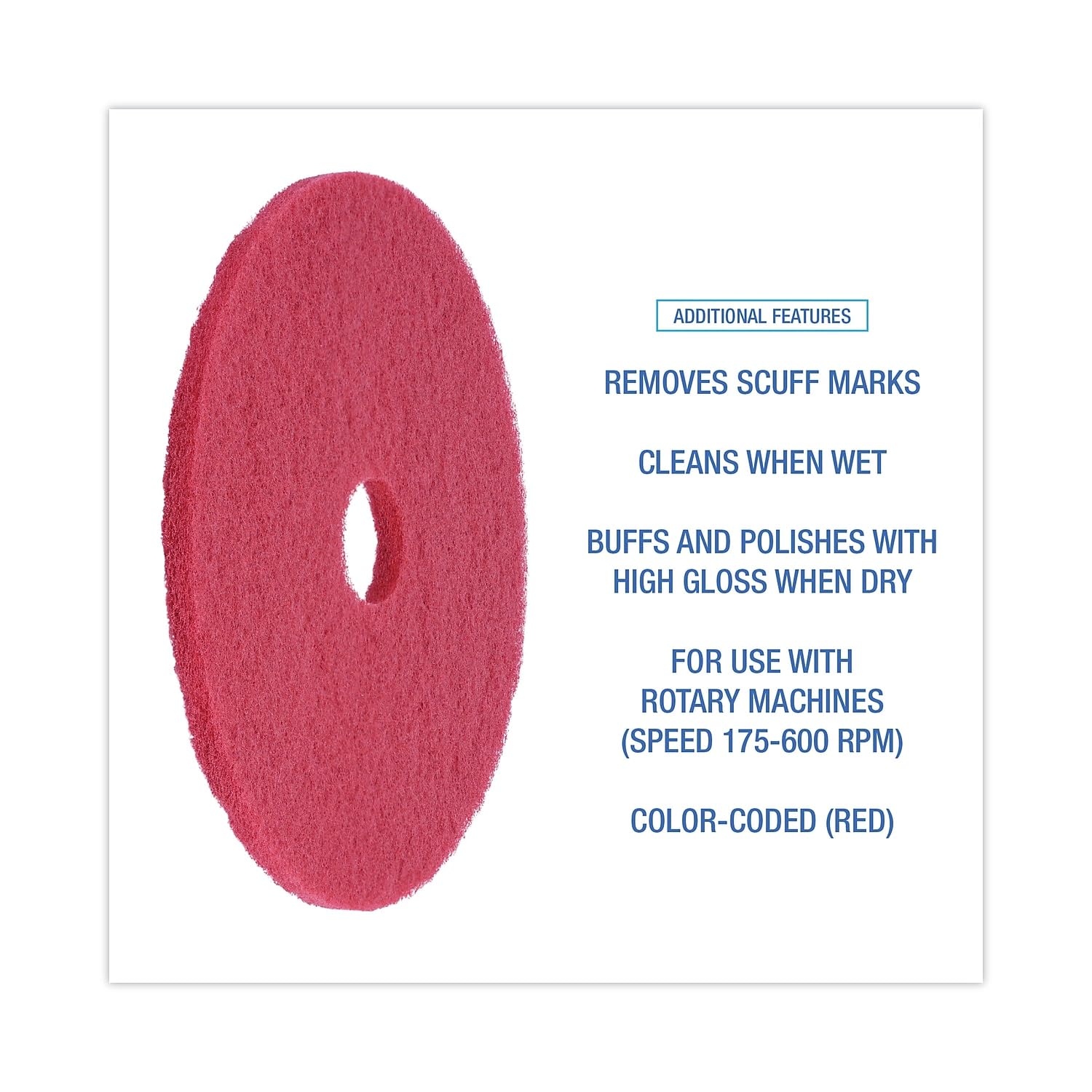 Boardwalk BWK4019RED 19 in. Diameter Buffing Floor Pads - Red (5/Carton)