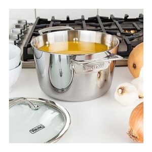 Viking Culinary Contemporary 3-Ply Stainless Steel Soup Pot, 3.4 Quart, Includes Glass Lid, Dishwasher, Oven Safe, Works on All Cooktops including Induction