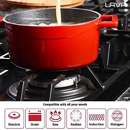 LAVA 7 Quarts Cast Iron Dutch Oven: Multipurpose Stylish Round Shape Dutch Oven Pot with Glossy Sand-Colored Three Layers of Enamel Coated Interior with Trendy Lid (Orange)