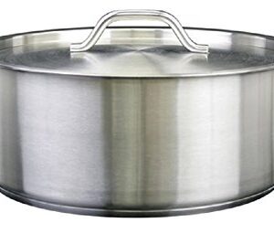 Thunder Group Stainless Steel Brazier with Cover, Commercial Braising Pan with Lid, 20 qt, Silver