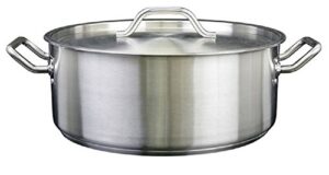 thunder group stainless steel brazier with cover, commercial braising pan with lid, 20 qt, silver