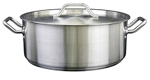 Thunder Group Stainless Steel Brazier with Cover, Commercial Braising Pan with Lid, 20 qt, Silver