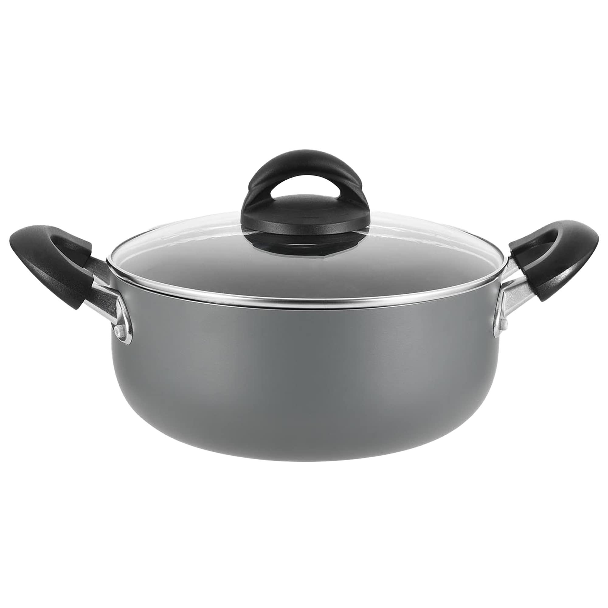 Alpine Cuisine Aluminum Nonstick Coating Dutch oven 4Qt Pot with Lid & Bakelite Handle, Suitable for Bread Baking & Roasting, Ideal for Family, Durable and Evenly Heated, Dishwasher Safe - Gray