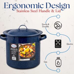 Alpine Cuisine Enamel Steel Dark Blue Speckle Stock Pot 8-qt with Lid, Healthy Cookware Commercial Grade Stockpots, Multi Cooking Pot for Stew, Sauce & Reheat Food, Compatible for Family Meals