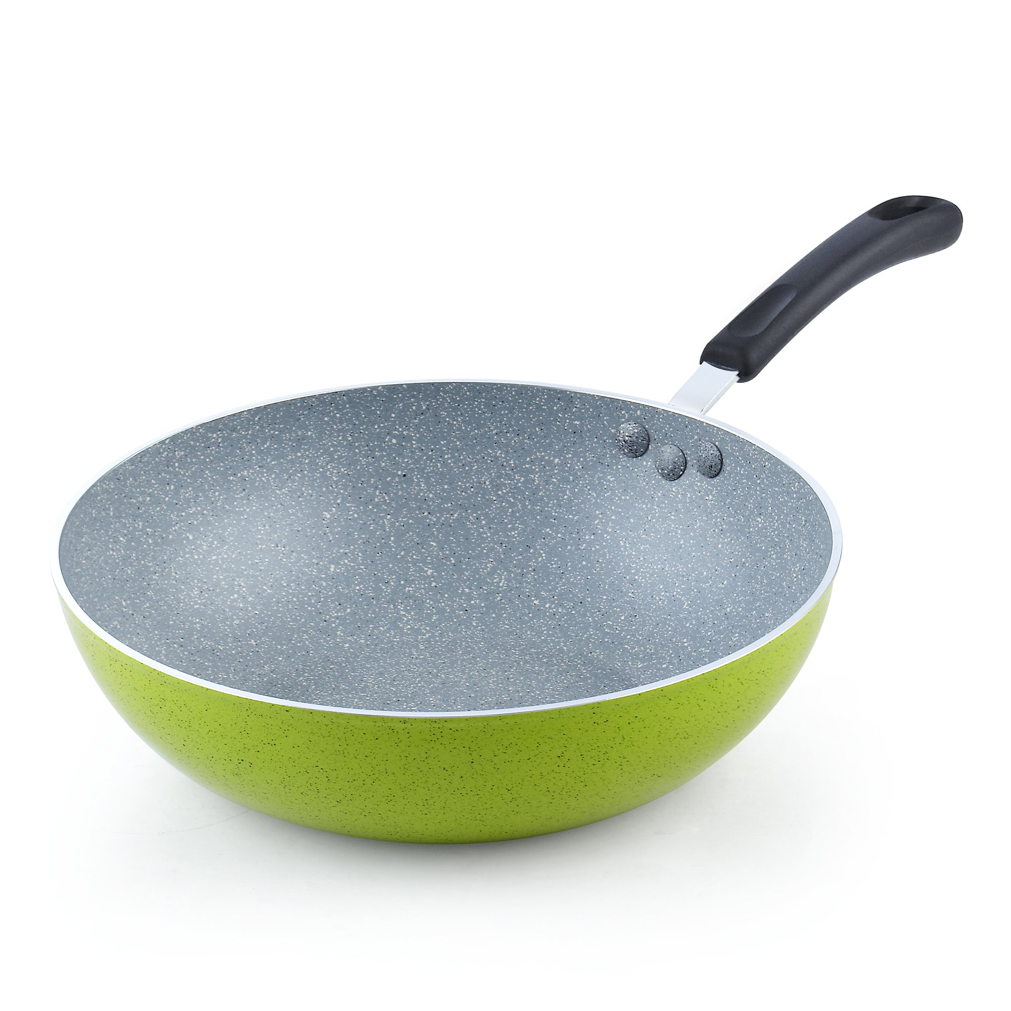 Cook N Home 2596 Nonstick Stir Fry Pan, Green Marble Pattern, 30cm 12-Inch Wok