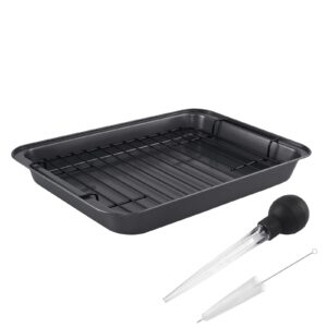 kitcom nonstick roasting pan with rack, 16.5x11x2 inch turkey roaster for turkey, chicken, meat & vegetables, lasagna(gray)