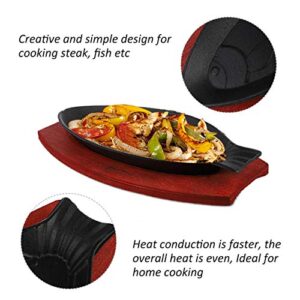 DOITOOL Fish Shaped Grill Pan Pre Seasoned Cast Iron Skillet with Wooden Base Fish Cast Iron Grill and Serving Pan Fryer Portable BBQ Pan Plate Baking Tools,for Cooktop,Gas Stoves,BBQ etc