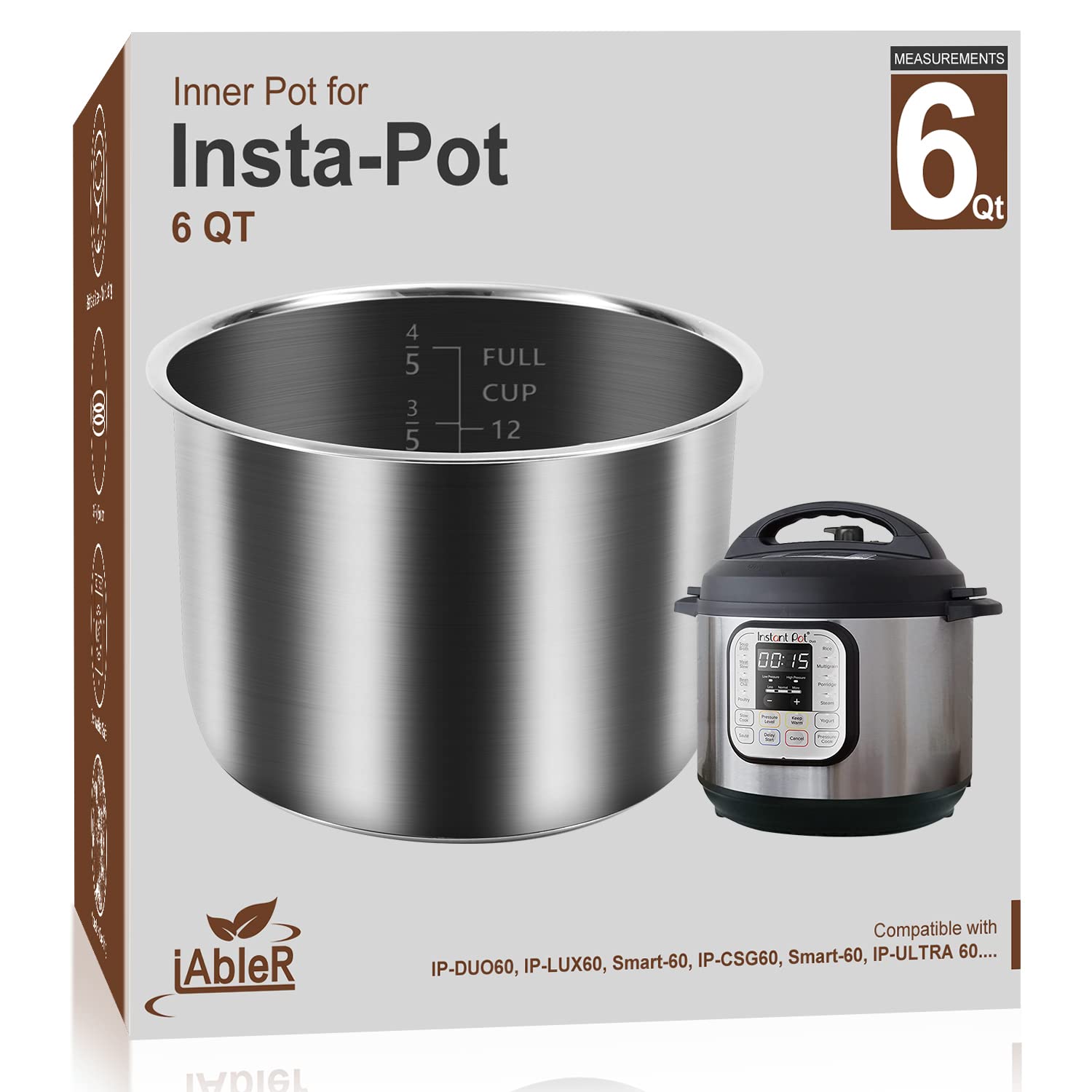 Genuine Inner Pot for Instant Pot 6 Qt Pot for InstaPot Inner Cooking Pot Stainless Steel (Equivalent to IP-POT-SS304-60) Nonstick Pot for IP-DUO, LUX, CSG 6Qt