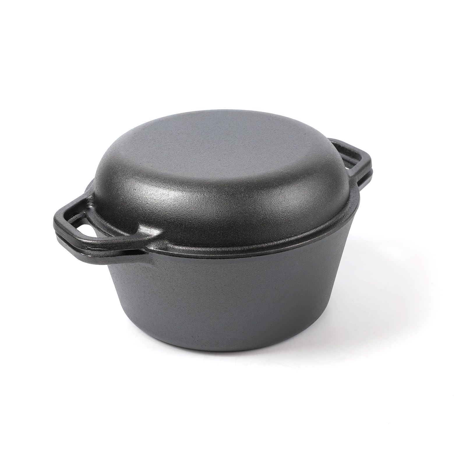 HAWOK Pre-seasoned Cast Iron 2 in 1 Dutch Oven with Loop Handles 5-qt Cast Iron Dutch Oven Pot with Lid Black