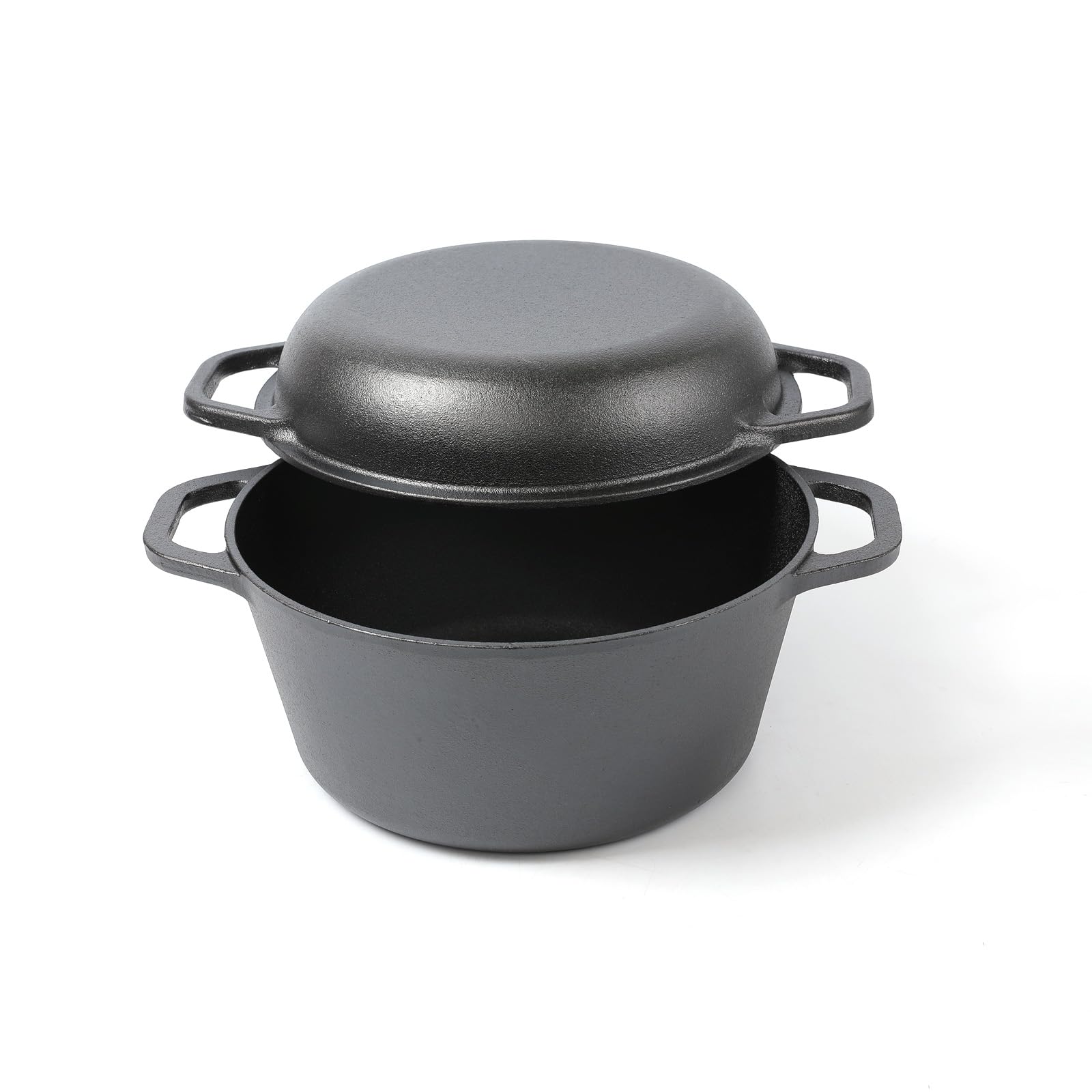 HAWOK Pre-seasoned Cast Iron 2 in 1 Dutch Oven with Loop Handles 5-qt Cast Iron Dutch Oven Pot with Lid Black