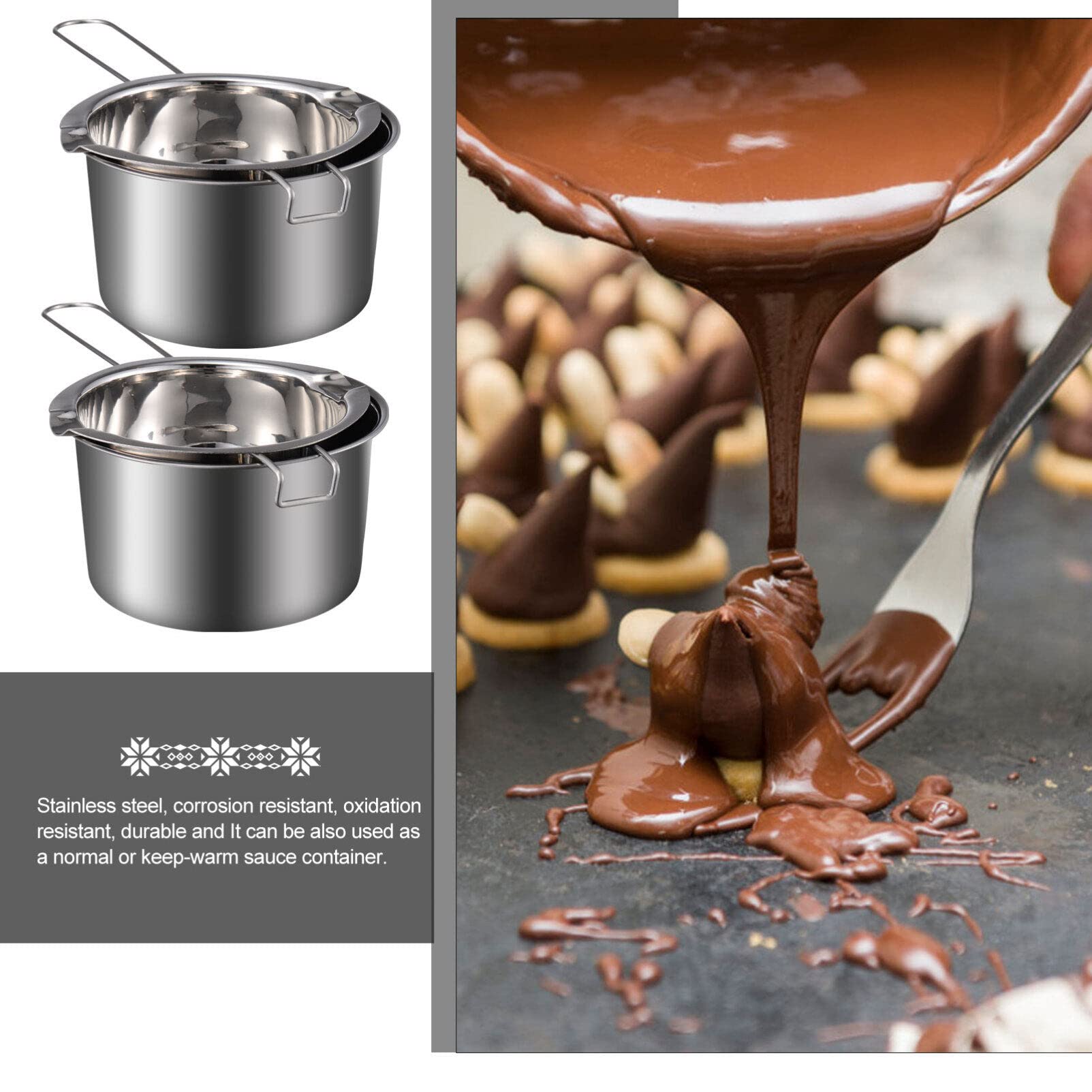 EXCEART 1 Set Double Boiler Pot Stainless Steel Water Boiling Melting Pot with Dual Pour Spout for Candle Butter Chocolate Cheese Caramel 400ml