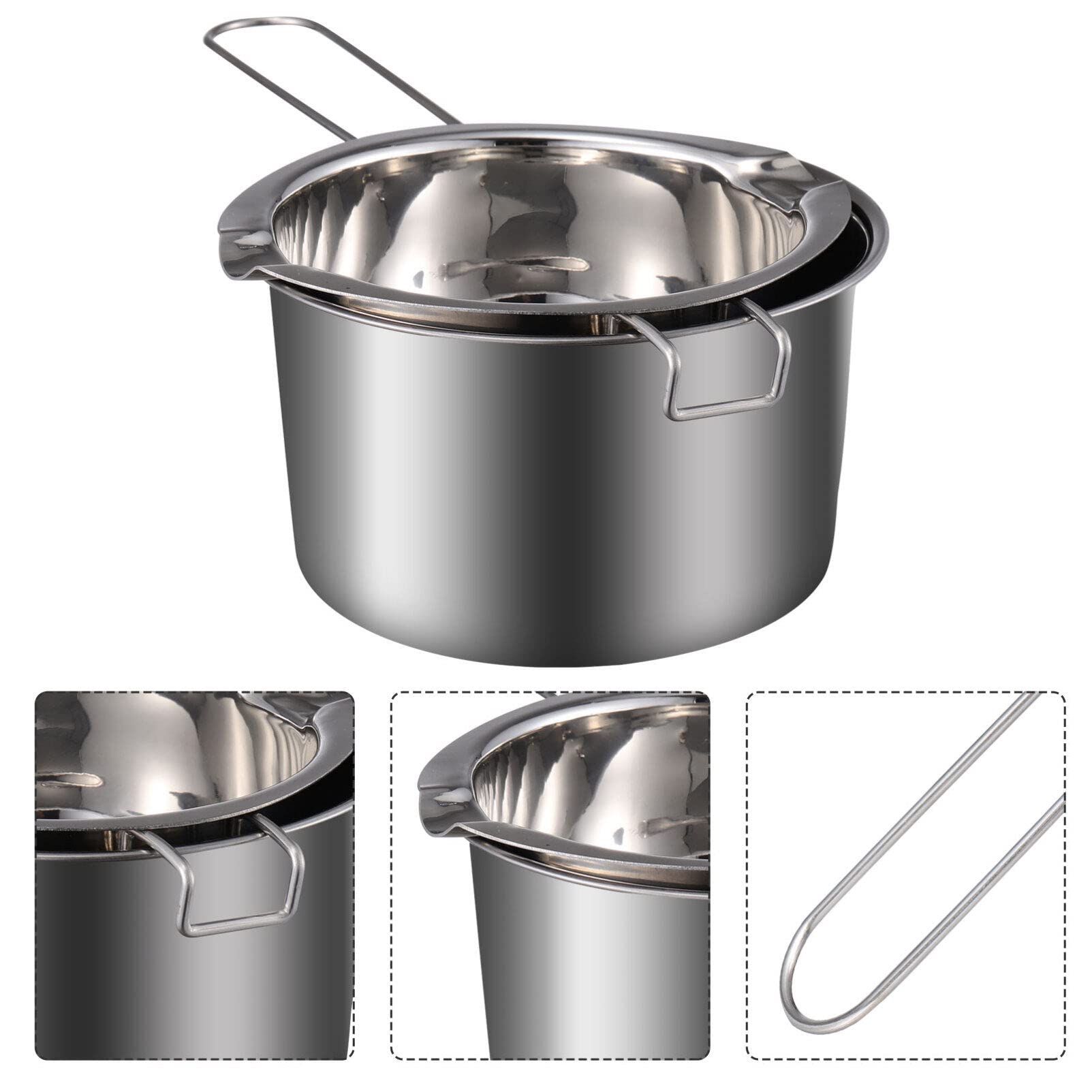 EXCEART 1 Set Double Boiler Pot Stainless Steel Water Boiling Melting Pot with Dual Pour Spout for Candle Butter Chocolate Cheese Caramel 400ml