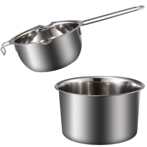 EXCEART 1 Set Double Boiler Pot Stainless Steel Water Boiling Melting Pot with Dual Pour Spout for Candle Butter Chocolate Cheese Caramel 400ml