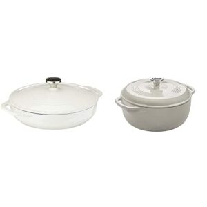 lodge enameled cast iron casserole with steel knob and loop handles, 3.6 quart, oyster white & 6 quart enameled cast iron dutch oven. white enamel dutch oven (oyster white)