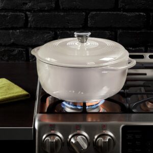 Lodge Enameled Cast Iron Casserole With Steel Knob and Loop Handles, 3.6 Quart, Oyster White & 6 Quart Enameled Cast Iron Dutch Oven. White Enamel Dutch Oven (Oyster White)