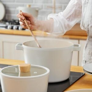 Fika NEOFLAM FIKA Deep Stock Pot for Stovetops and Induction | Glass Lid with Wood Knob | Made in Korea (8.7in / 4.9qt)