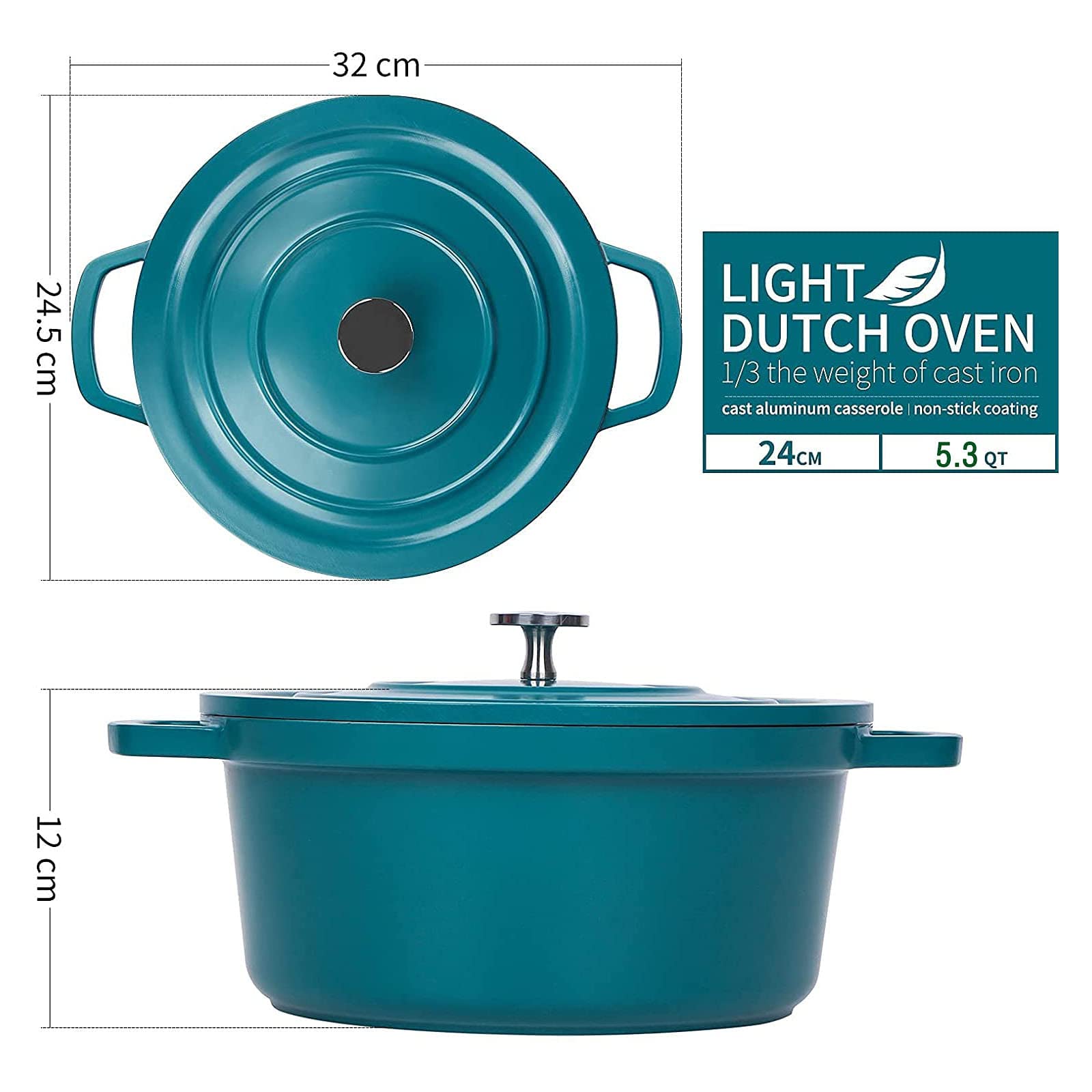 swiflon Light Weight Covered Dutch Oven,5Qt,Blue,Cast Aluminum Nonstick