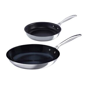 le creuset tri-ply stainless steel 2 pc. nonstick fry pan set (8" fry pan & 10" fry pan)