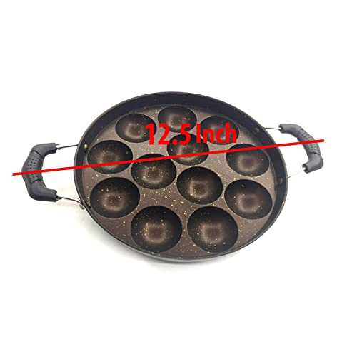 DBY Non-Stick Aluminium Appam Patra 12 Cavity with 2 Side Handle and Stainless Steel lid Paniyaram Appam Pan Maker Gas Top Compatible only