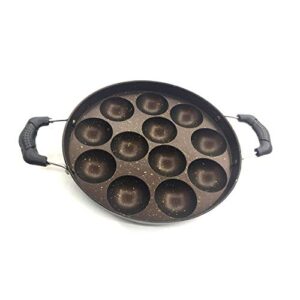 DBY Non-Stick Aluminium Appam Patra 12 Cavity with 2 Side Handle and Stainless Steel lid Paniyaram Appam Pan Maker Gas Top Compatible only