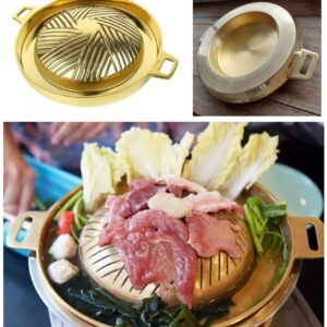 CoziNest Mookata Brass Grill Pan Thai Korean Japanese Style BBQ Grill Steak Hot Pan Nonstick Indoor/Outdoor Cooking 11in.