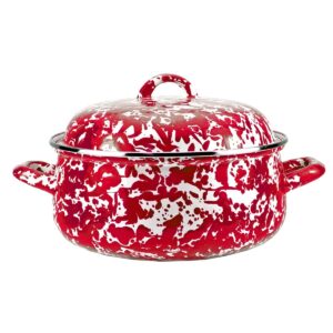 golden rabbit enamelware - red swirl pattern - 4qt dutch oven