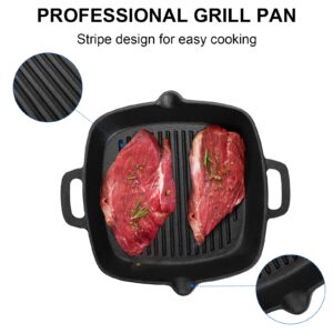 ZOOFOX Cast Iron Grill Pan, 10" Square Skillet with Easy Grease Drain Spout and Two Heat Insulated Silicone Handle Cover, Pre Seasoned Grill Pan for Grilling Bacon, Steak, Meats, Camping