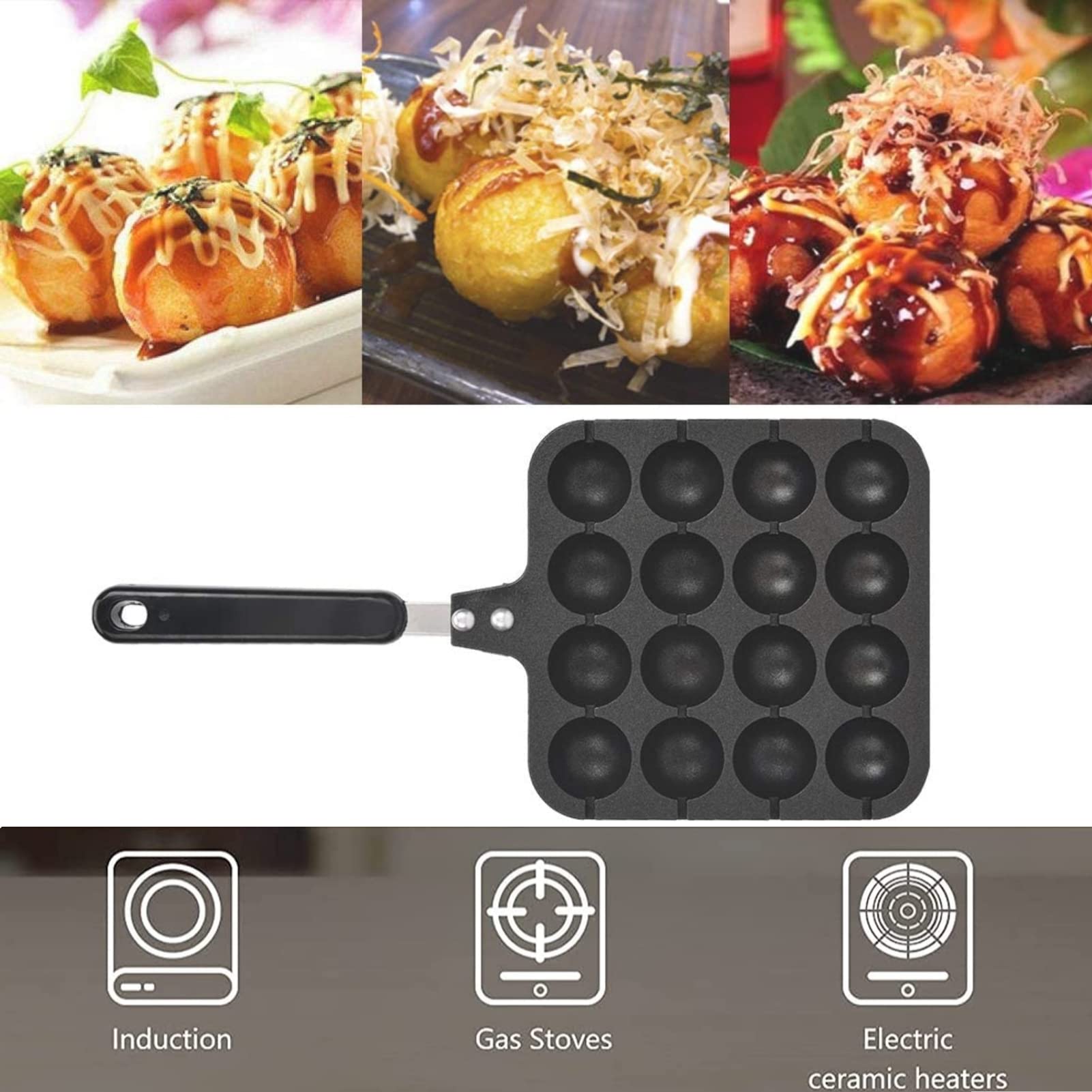 Non-stick Takoyaki grill pan Non-rusty Takoyaki Pan with Baking Needle, Even Heat Conduction- Easy to Demold and -Takoyaki Plate Takoyaki Maker Takoyaki Pan, Support Gas/Electric