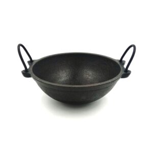 tazbi pre-seasoned small cast iron kadai 8 inch (ready to use-hand seasoned by village ladies using oil), black