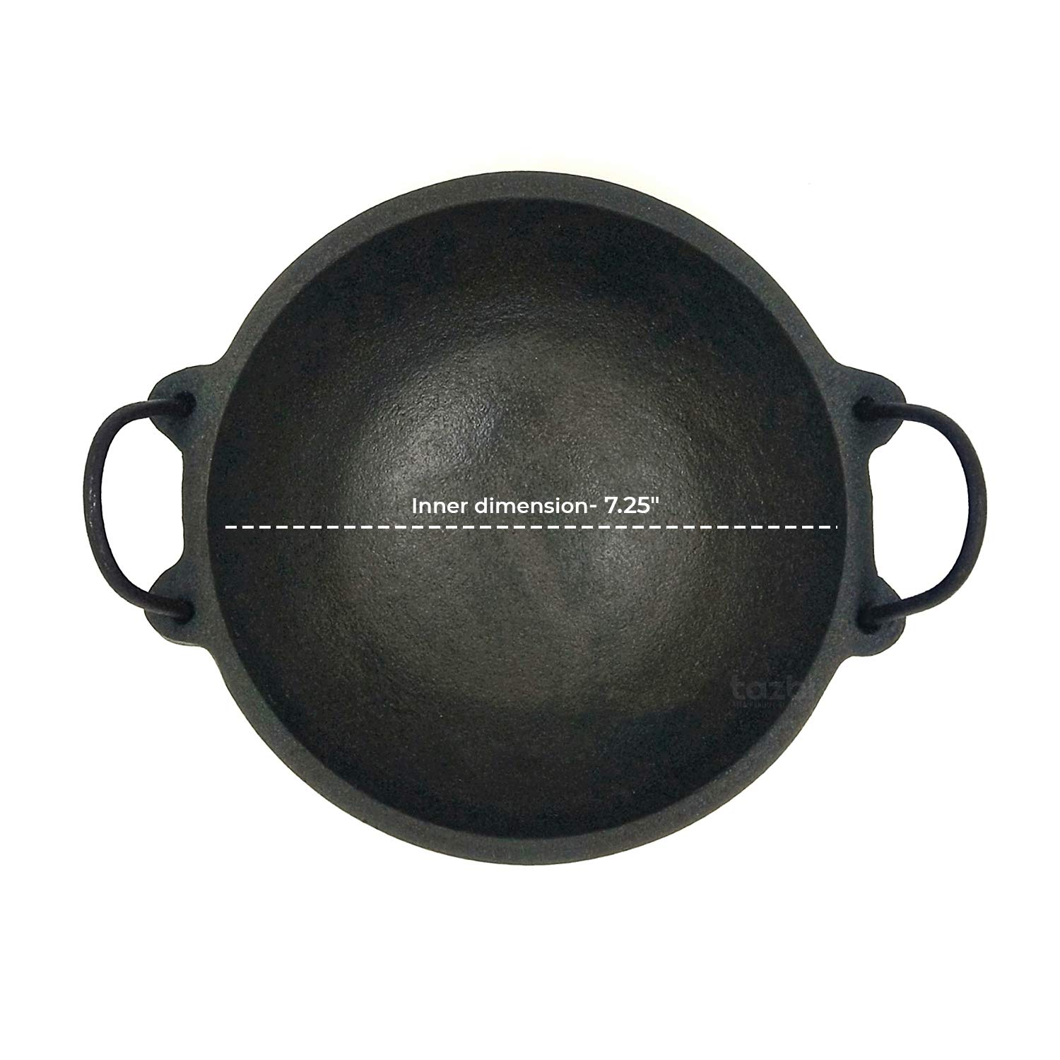 TAZBI Pre-Seasoned Small Cast Iron Kadai 8 Inch (Ready to Use-Hand Seasoned by Village Ladies Using Oil), Black