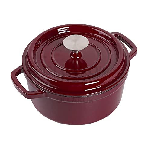 OLLAKOK 2.5 QT Enameled Cast Iron Dutch Oven with Lid Dual Handles Heavy Cast Iron Pot (Wine Red)