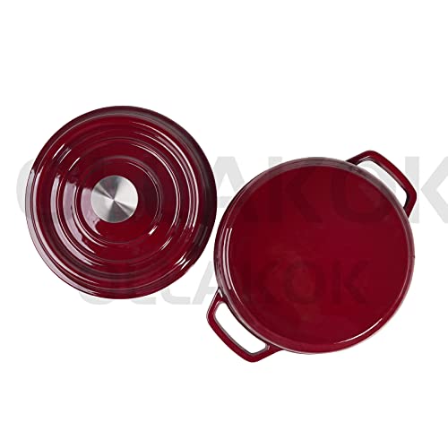 OLLAKOK 2.5 QT Enameled Cast Iron Dutch Oven with Lid Dual Handles Heavy Cast Iron Pot (Wine Red)