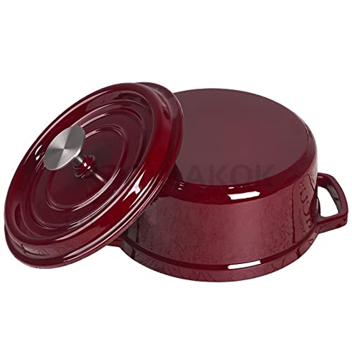 OLLAKOK 2.5 QT Enameled Cast Iron Dutch Oven with Lid Dual Handles Heavy Cast Iron Pot (Wine Red)