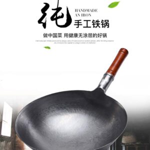 SERENITA Chinese 100% Hand Hammered Iron Woks Stir Fry Pans, Non-stick, No Coating, Less Oil, Black Seasoned Wooden handle (Pro-30cm)